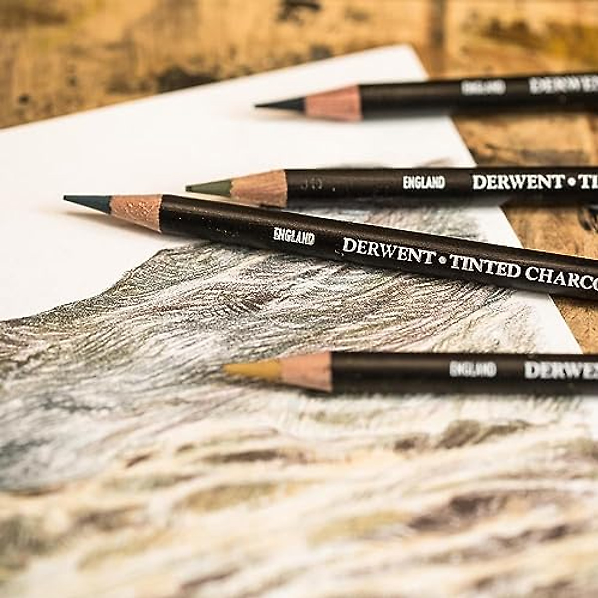 Derwent Tinted Charcoal Pencils, 4mm Core, Metal Tin, 24 Count (2301691)