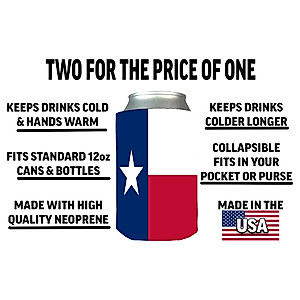 Texas Flag Collapsible Beer Can Bottle Beverage Cooler Sleeves 2 Pack Gift Set
