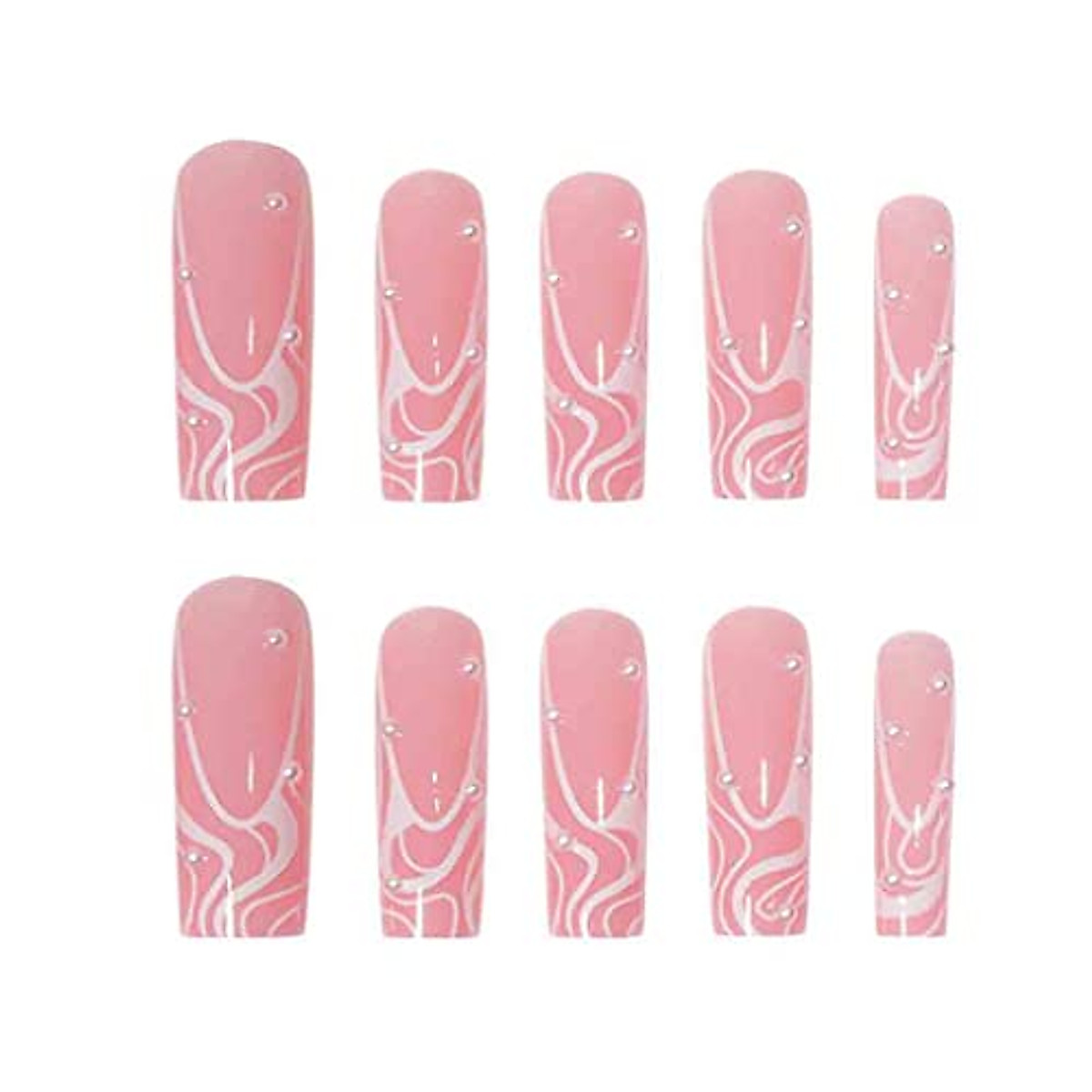 Foccna Square Press on Nails Long, Pearl Pink Fake Nails Acrylic False Nails,Artificial Nails for Women and Girls 24 pcs