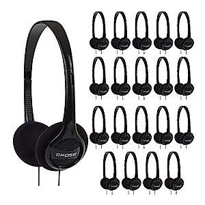 Koss KPH7 Lightweight Portable On-Ear Headphones Bundle (Black, 20-Pack)
