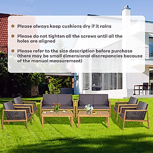 PATIOJOY 4 Pieces Outdoor Acacia Wood Furniture Sofa Set, Outdoor PE Wicker Conversation Set with Coffee Table and Soft Cushions for Garden, Poolside and Backyard (1, Grey)