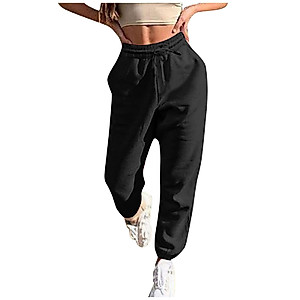 PETYCZEN Womens Sweatpants Casual Cinch Bottom Elastic High Waist Baggy Sweat Pants Drawstring Athletic Joggers Lounge Pants Trousers with Pockets for Running Yoga Workout(E-Black,X-Large)