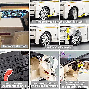 EROCK Upgrade Version -Exquisite car Model 1/24 Rolls-Royce Phantom Model Car,Zinc Alloy Pull Back Toy car with Sound and Light for Kids Boy Girl Gift. (White-Black)