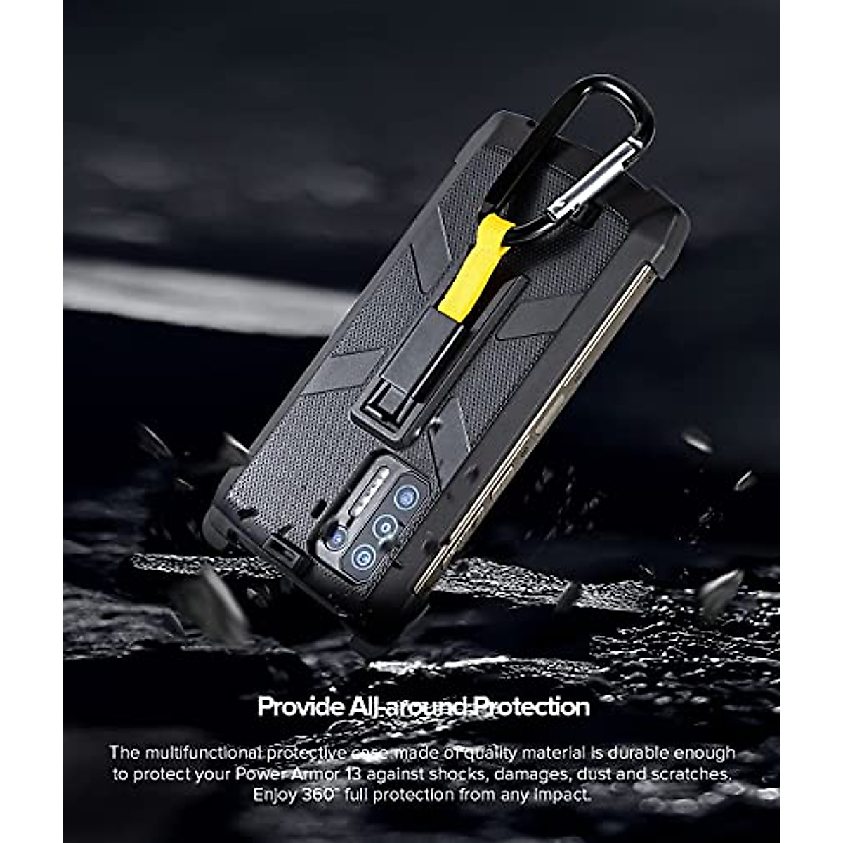 Ulefone Armor 13 Original TPU Black Case, Multifunctional Protective Case Armor 13 with Back Clip Carabine