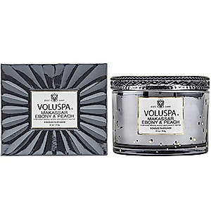 Voluspa Makassar Ebony and Peach Candle | Corta Maison Boxed Glass | 11 Ounces | 45 Hour Burn Time | Vegan | Proprietary Coconut Wax and All Natural Wicks for a Cleaner Burn