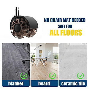 Office Chair Caster Wheels, Set of 5, Heavy Duty Chair Wheels for Hardwood, Carpet -Quiet & Smooth Gliding 2 Inch Office Chair Rubber Caster Wheels(Brown)