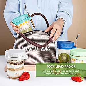 HAPTIME Overnight Oats Containers with Lid and Spoon Set of 2, 16 Oz Overnight Oats Jars, Oatmeal Cup, Wide Mouth Mason Jar, Leak-Proof Storage Container for Cereal, Milk, Salad, Fruit