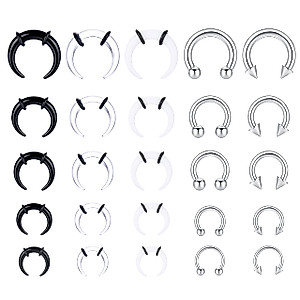 Sanfenly 25Pcs 14G-6G Septum Pincher Tapers Horseshoe Septum Rings Acrylic& 316L Stainless Steel Internally Threaded Spike Ball Circular Barbell Ear Nose Septum Stretching Kit for Women Men