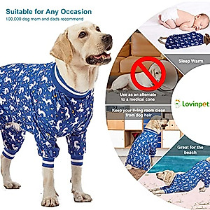 LovinPet Large Dog PJS Clothes: Wound Care/Post Surgery Dog Shirt, Lightweight Stretchy Knit Dog Pajamas, Mermaids & Unicorns Blue and White Print, Large Dog Jammies, Pet PJ's/Medium