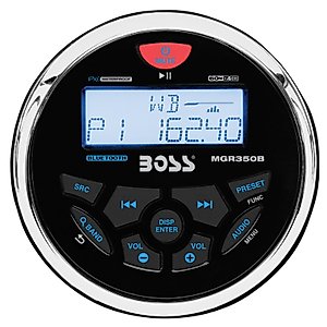 BOSS Audio Systems MCKGB350B.6 Weatherproof Marine Gauge Receiver and Speaker Package - IPX6 Receiver, 6.5 Inch Speakers, Bluetooth Audio, USB, MP3, AM/FM, NOAA Weather Band Tuner, No CD Player, 1 pair black speakers, One Pair of 6.5 inch