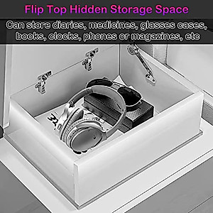 Yoluckea LED Nightstand for Bedroom, Modern High Gloss Wood 2 Drawers White Nightstand Bedside Table End Table with Flip Top Hidden Storage Compartment for Bedroom Living Room