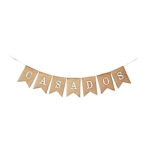 Mandala Crafts Burlap Recien Casados Banner - Recien Casados Sign Newly Weds Banner – Spanish Just Married Banner for Wedding Party Backdrop