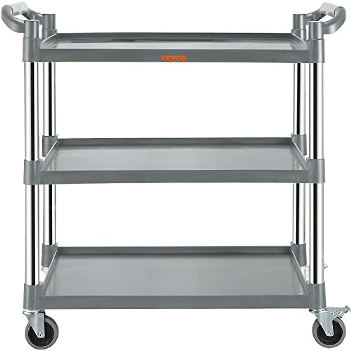 VEVOR Utility Service Cart, 3 Shelf Heavy Duty 220LBS Food Service Cart, Rolling Utility Cart with Lockable Wheels, 40" x 19.3" x 38.6" Plastic Utility Cart for Kitchen Office Restaurant Home, Grey