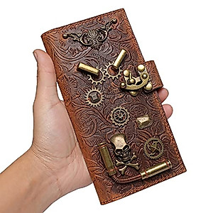 Eamom Genuine Leather Wallet for Women Embossed Punk Clutch Skull Top Layer Leather Wallet with Printing Multi Card Capacity