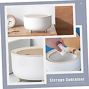 FONDOTIN 1pc Desktop Trash Can Mini Dustbin for Bedroom Mini Waste Mini Desktop Wastebasket Countertop Garbage Bin Mini Garbage Cans Trash Cover Bucket Storage Container Trash Bin Abs White