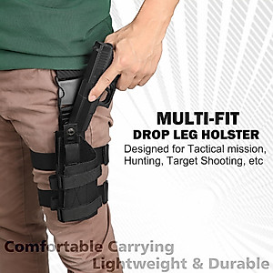 Left Handed Drop Leg Tactical Gun Holster fit Pistol with Optic/Light/Laser, Adjustable Thigh Nylon Gun Holster Compatible with Glock 1911 S&W Sig Sauer Taurus Berreta CZ HK and More