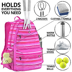 Athletico City Tennis Bag - Tennis Backpack for Men & Women Holds 2 Tennis Rackets and Shoes - Tennis Bags With Racquet Holder For Tennis, Pickleball, Squash & Badminton - Tennis Bags for Women (Pink)