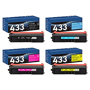 TN-433 TN433 Toner Cartridge 4-Pack High Yield (BK/C/M/Y) Compatible Replacement for Brother TN433BK, TN433C, TN433M, TN433Y HL-L8260CDW HL-L8360CDW MFC-L8610CDW MFC-L8900CDW Printer