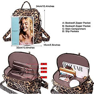 Backpack Purse for Women with Wide Leopard Shoulder Strap Convertible Women Fashion Daypack, Brown