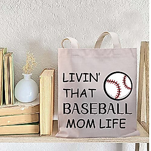 BDPWSS Baseball Tote Bag For Women Baseball Mom Gift Baseball Player Gift Living That Baseball Mom Life Canvas Bag (Mom life baseball TG)