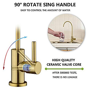 Pirooso Brushed Brass Water Filter Faucet, Drinking Water Faucet, 360° Swivel Kitchen Sink Water Filter Faucet, Fits Most Reverse Osmosis Units or Under Sink Water Filtration System, Brushed Gold