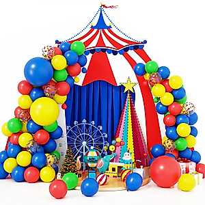 RUBFAC 123pcs Primary Balloons Carnival Circus Balloon Arch Garland Kit, Red Yellow Blue Green Balloons Rainbow Supplies for Baby Shower Paw Theme Birthday Decorations