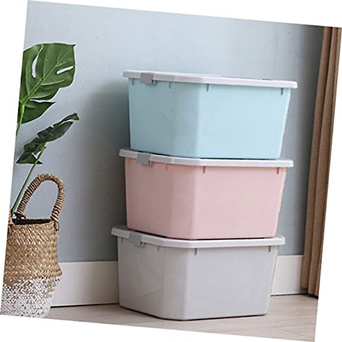 STOBAZA 2pcs box Clothes Baskets Latching Hinged For Laundry Office Stackable File Multi- Multifunctional Blue Storage Case Lid Organizing Size Bedding Pull Holder Container L Tote