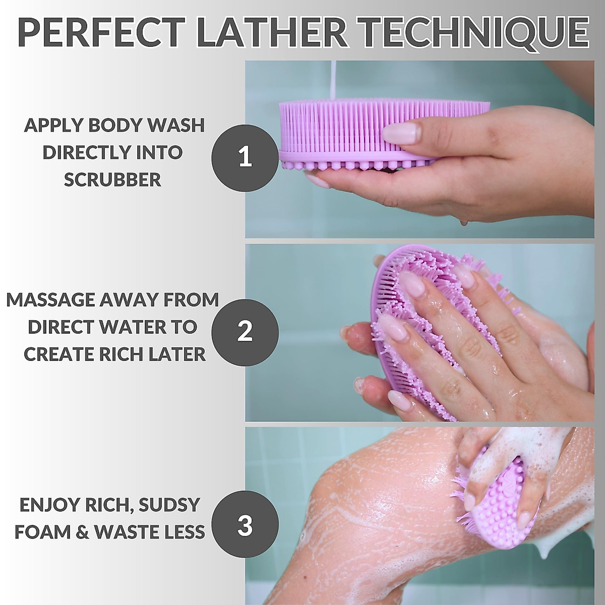 Avilana Exfoliating Silicone Body Scrubber Easy to Clean, Lathers Well, Long Lasting, And More Hygienic Than Traditional Loofah (Lavender)