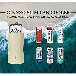 Ginnzo Slim Can Cooler - Double Walled Stainless Steel CanKoozie | 12 Oz Insulated Drink Holder for Tall Skinny Hard Seltzer/Beer/Soda/Energy Drinks (Sunlight)