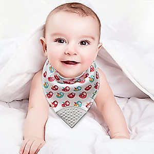 Baby Bibs Bandana Drool Bibs with Teether 4 Pack for Infant, Boys, Girls, Unisex 100% Cotton Drooling Bibs Soft and Absorbent (Colored owl)