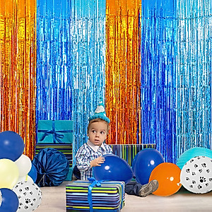Blue Dog Birthday Party Supplies, Blue Dog Foil Fringe Curtains, 2 Packs Orange Blue & Light Blue Tinsel Metallic Streamers, Photo Booth Props Streamer Backdrop for Blue Dog Theme Party Decoration