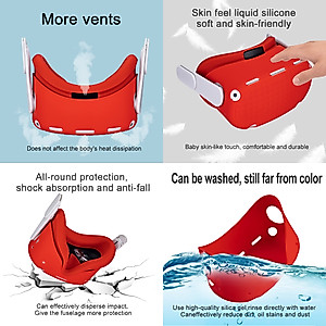 for Meta Quest 2 Accessories, Quest 2 Silicone face Cover, VR Shell Cover,Quest 2 Touch Controller Grips Cover,Protective Lens Cover,Halo Controller Protector (Red)