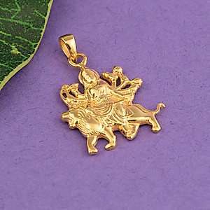 Yellow Rhodium Plated 925 Sterling Silver Religious Durga Mata Vermeil Jewelry Pendant