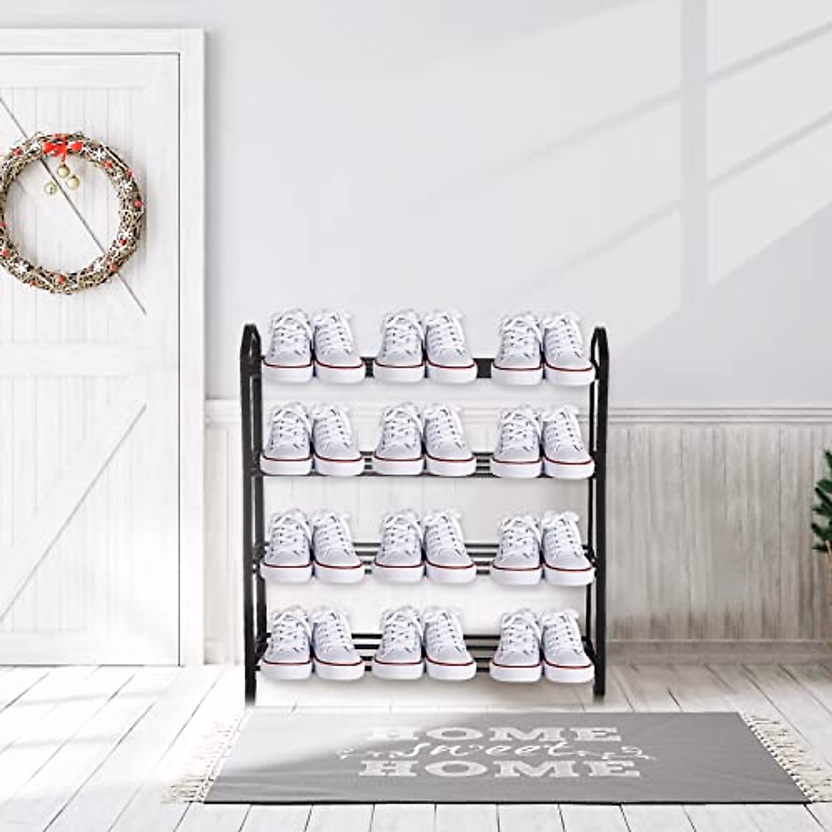 YSSOA 4-Tier Stackable Shoe Rack, 12-Pairs Sturdy Shoe Shelf Storage, Black Shoe Tower for Bedroom, Entryway, Hallway, and Closet, 1 Pack