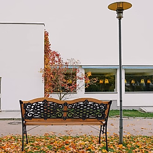 Outvita Garden Bench, 2-Person Loveseat with Cast Steel Legs Antique Armrest and Slatted Seat for Patio Yard Lawn Porch…