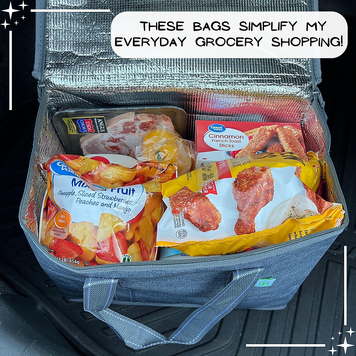 VENO 2 Pack Cooler Bag and Insulated Grocery Bags for Food Delivery, Collapsible Cooler. Reusable Shopping Bags for groceries with Hard Bottom, Zippered Top, Foldable, Heavy-Duty (Gray, 2 Pack)