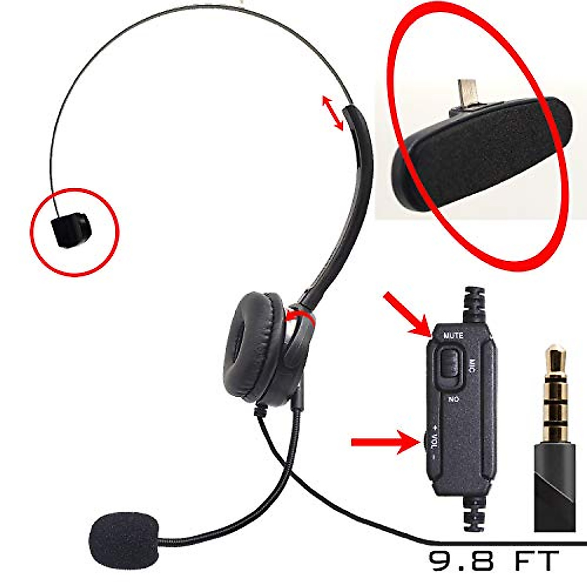 Gaming and Chatting Single Headset Over-Ear with Boom Microphone Foam Covered for PC Laptops Phones PS4 Xbox One/X Nintendo One Controllable Volume Light Weight 10ft Cable