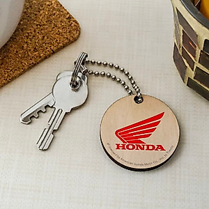 Honda Powersports Logo Wood Wooden Round Keychain Key Chain Ring