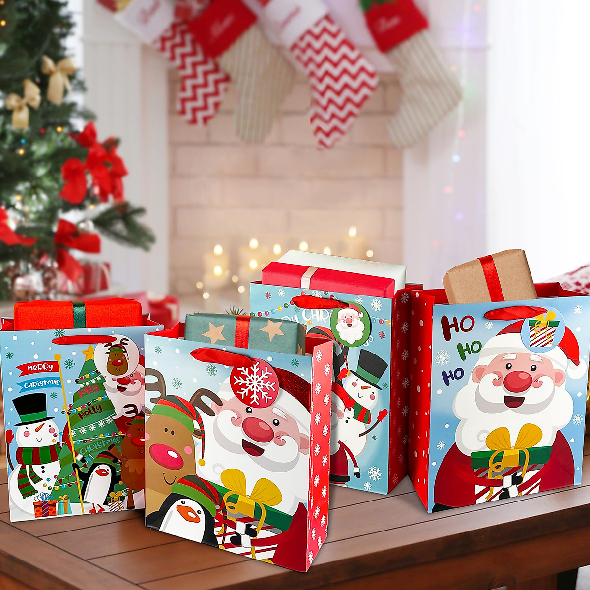 GITMIWS 12 Pack Christmas Gift Bags with Tissue Paper, 12.6'' Large Christmas Paper Gift Bags for Kids Gifts with Handles, Christmas Treat Tote Bags Xmas Gift Bags Christmas Party Favors Supplies