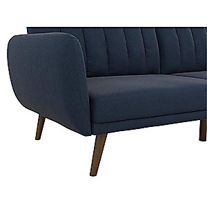 Sofa Futon, Premium Linen Upholstery and Wooden Legs, Blue Linen