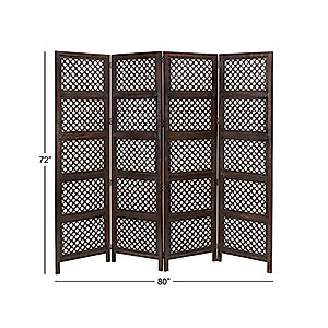 Deco 79 Wood Floral Handmade Hinged Foldable Partition 4 Panel Room Divider Screen with Intricately Carved Designs, 80" x 1" x 72", Brown