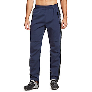 BALEAF Men's Fleece Lined Pants Winter Running Cycling Pants Cold Weather Mountain Bike Windproof Bicycle Gear Navy Blue M