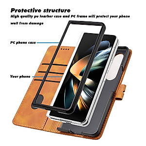 Phone Flip Case Compatible with Samsung Galaxy Z Fold 5 2023 Wallet Case, PU Leather Phone Case Magnetic Flip Folio Leather Case Card Holders [Shockproof TPU Inner Shell] Protective Case phone protect
