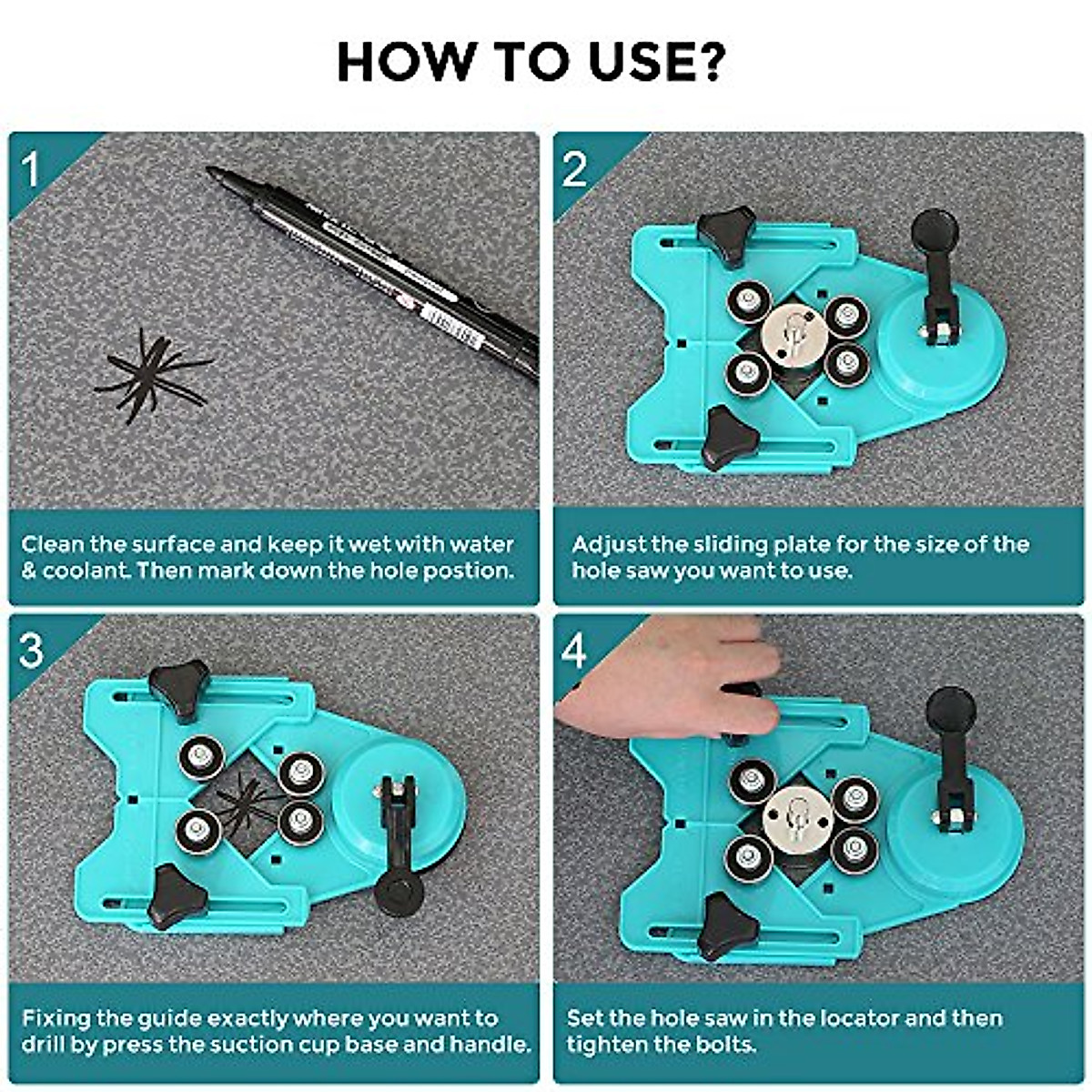 Hole Saw Set,15Pcs Diamond Drill Bits, Tile Hole Saw Kit,Coated Core Drill Bits with Hole Saw Guide Jig Fixture,Adjustable Hole Saw Centering Locator Suction Holder for Glass, Ceramics,Tile 6-50mm