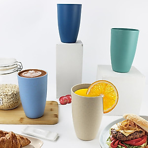 PYRMONT Plastic Cups 6 Pack Wheat Straw Cups 20oz Unbreakable Kid Cups Tumbler Cups for Kitchen Durable Drinking Cups Reusable Small Water Cups Dishwasher & Microwave Safe, BPA Free, PT01