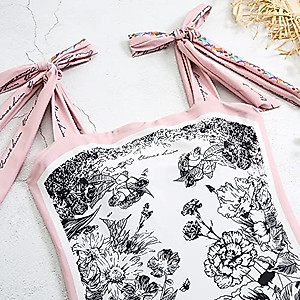 Women Floral One Piece Swimsuits, Reversible Tie Shoulder Monokini, Tummy Control Bathing Suits, Square Neck Swimwear Pink