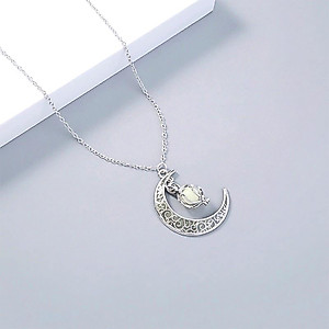Pendant Necklaces for Women, Hollow Rotating Bead Luminous Moon Pendants, Luminous Enchanted Moonstone Necklace, Birthday Anniversary Jewelry Gift, One Size