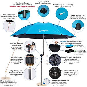 Sunphio Beach Umbrella with Sand Anchor, Heavy Duty, High Wind Resistant, Portable and Large Windproof Beach Umbrellas with Sand Bags for Travel, Best Sun Protection UV