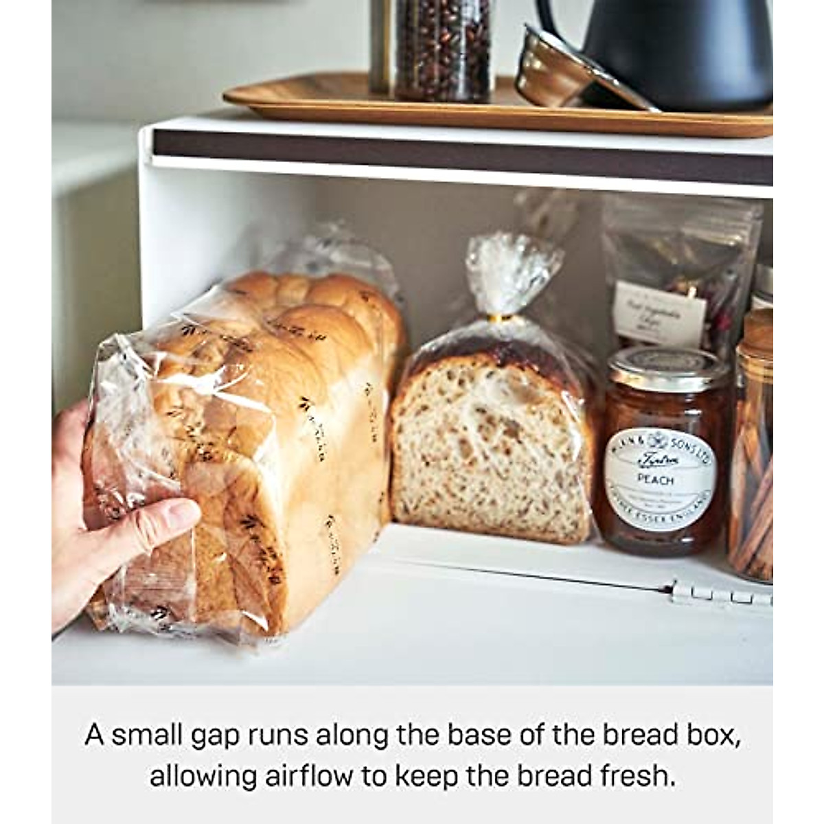 Yamazaki Home Bread Box Kitchen Counter Container Holder | Steel | Food Storage, One Size, White