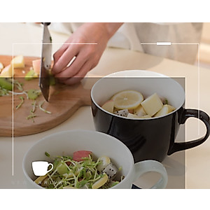 MECOWON 30 OZ Porcelain Coffee Mugs, Set of 2 Large Mugs for Soup, Cereal and Salad (black)